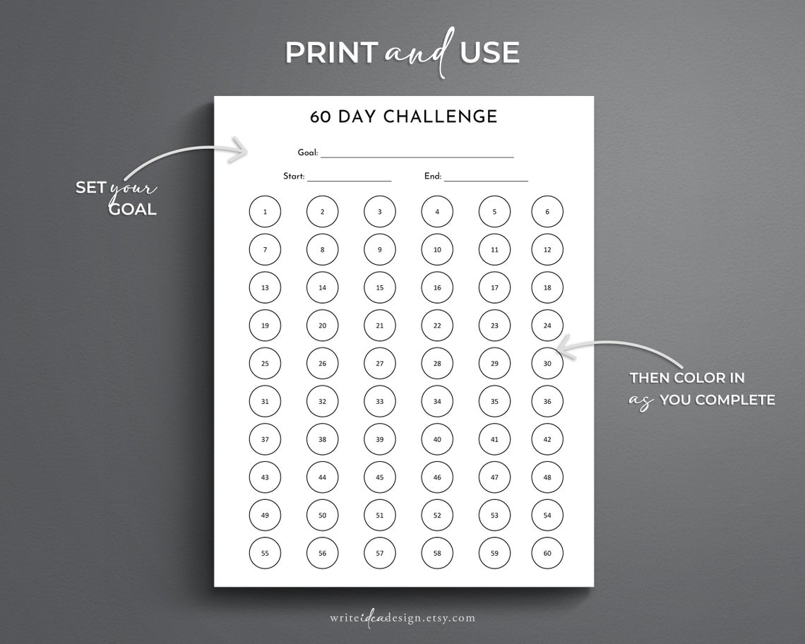 60 Day Challenge Printable. 60 Day Goal Tracker. Habit Tracker. - Etsy
