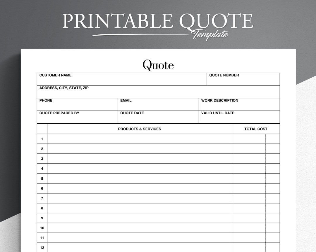 Printable Quote Template. Quote Form. Job Proposal Template ...