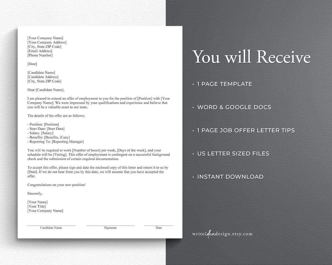 Professional Job Offer Letter Template, Customizable (google Docs/word ...