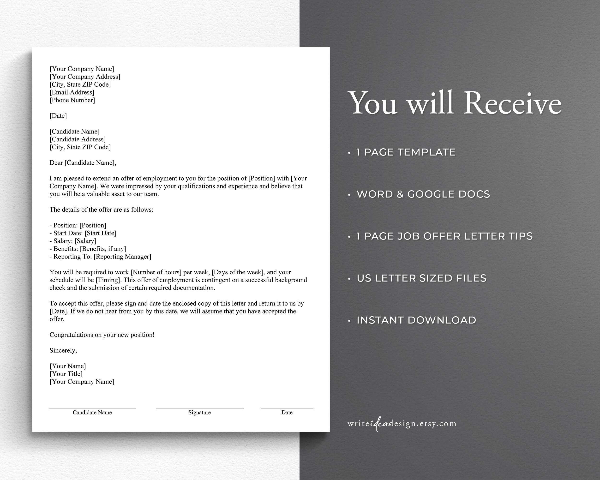 Professional Job Offer Letter Template. Google Docs/microsoft - Etsy Canada