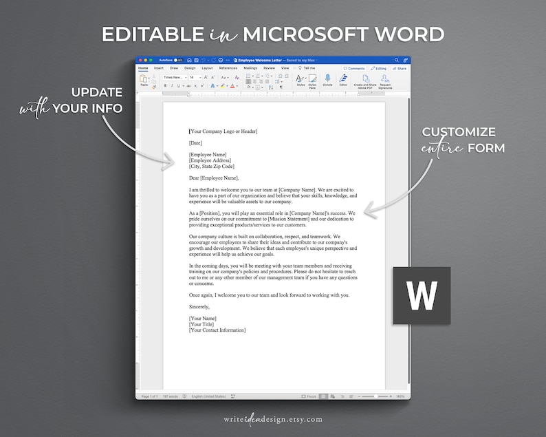 Professional New Employee Welcome Letter. Welcome Email - Etsy Australia