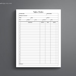 Printable Sales Order Template, Small Business Order Form (PDF) - Etsy