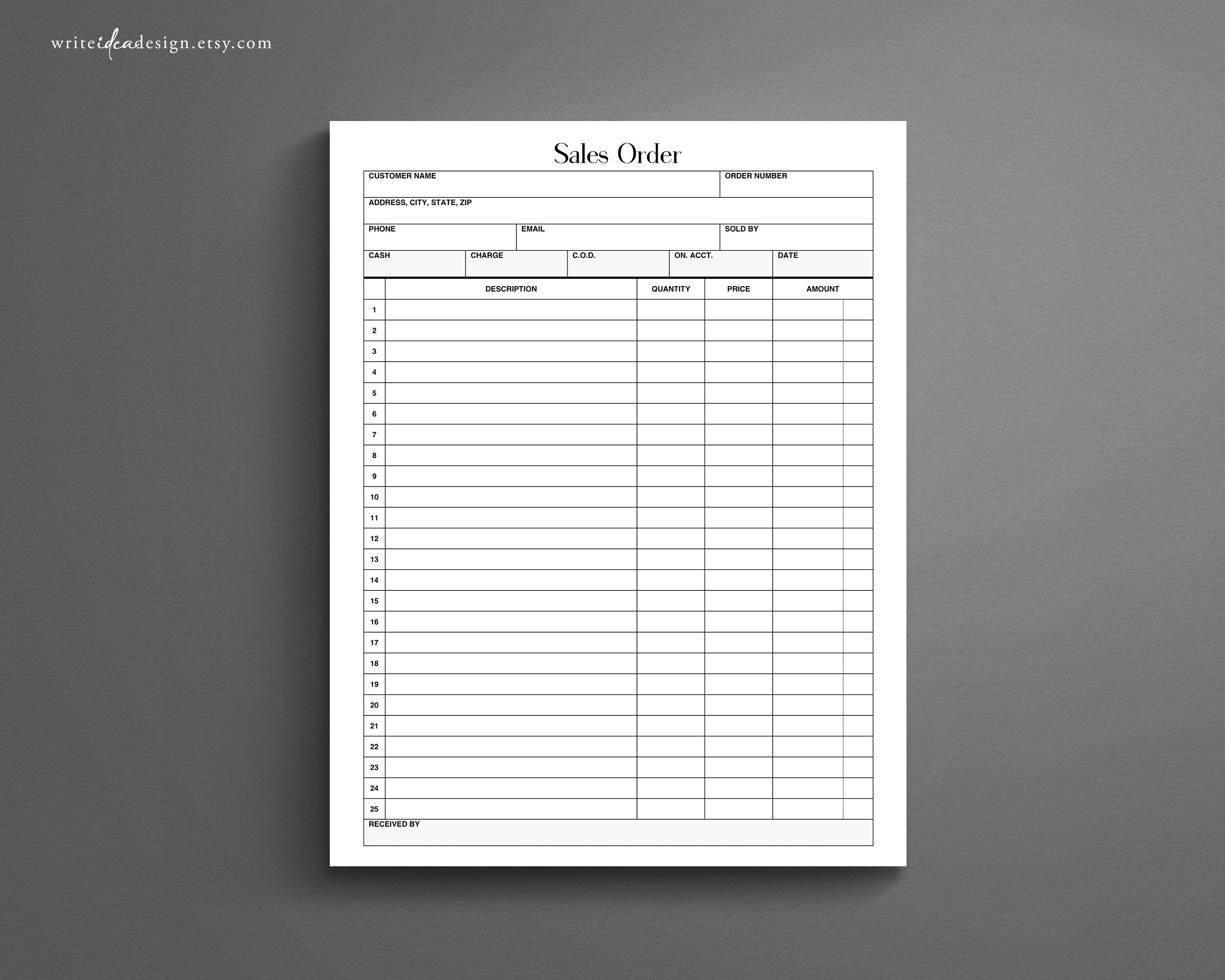 Printable Order Template. Order Form. Sales Order Template. - Etsy Printable Order Template. Order Form. Sales Order Template. - Etsy
