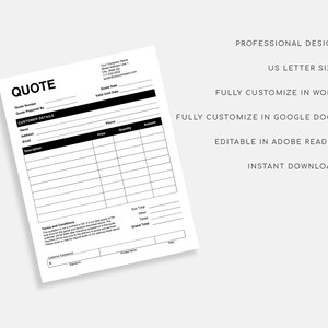 Quote Template. Pdf/google Docs/microsoft Word. Quote Form. - Etsy