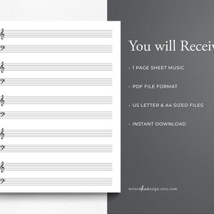 Printable Sheet Music for Letter/a4. Blank Sheet Music Printable. Piano ...