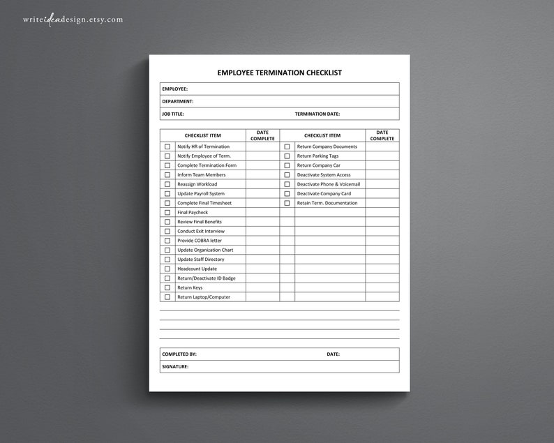 Employee Termination Checklist Template (PDF, Word, Google Docs) - Etsy