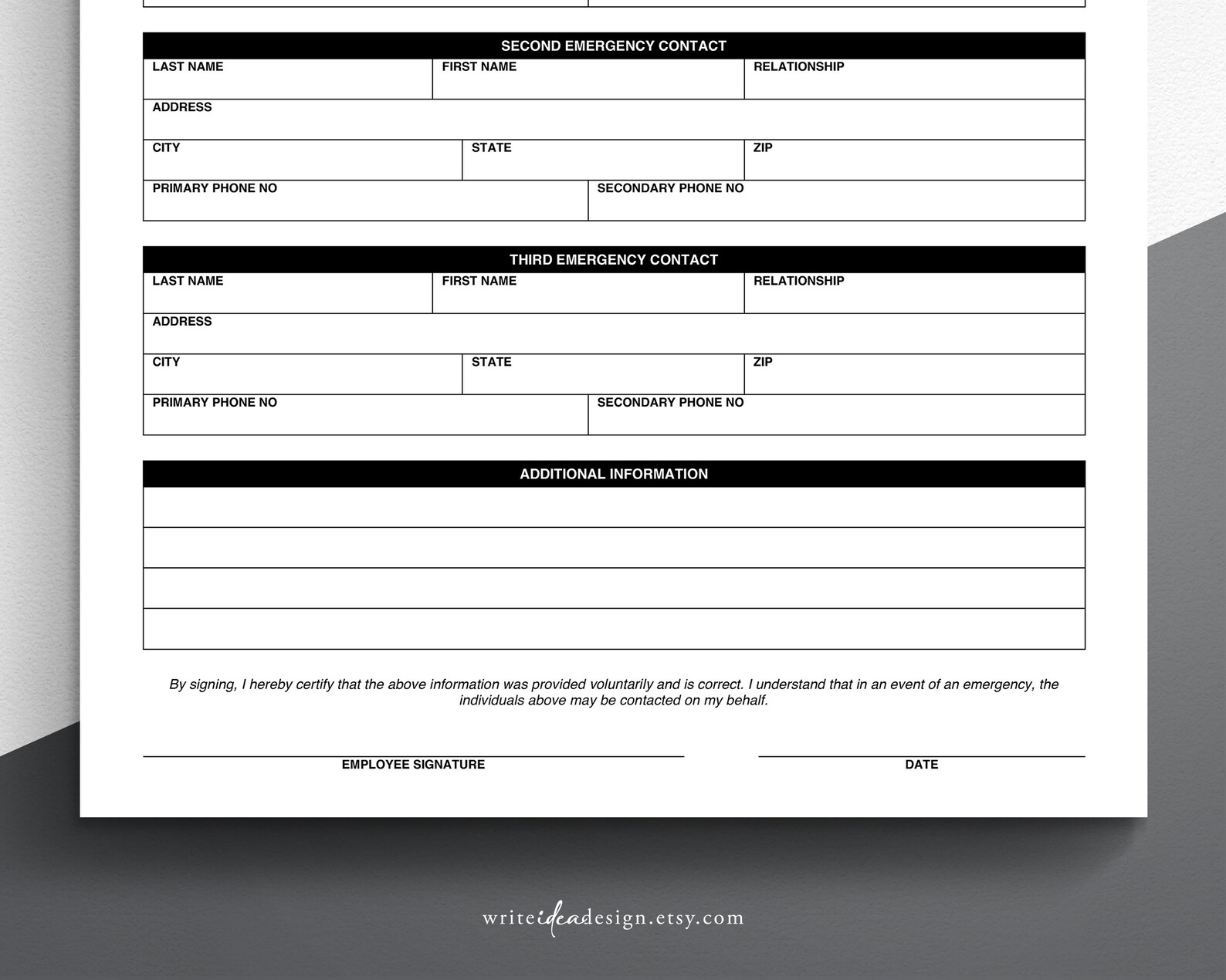 Employee Emergency Contact Form: Editable Template (pdf/google Docs ...