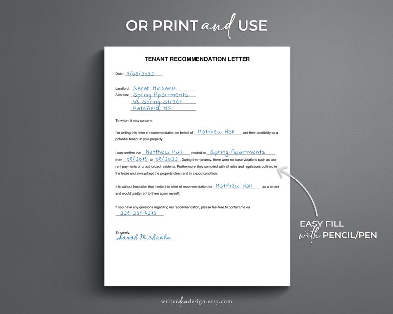 Tenant Recommendation Letter Template (google Docs, Word, PDF) - Etsy
