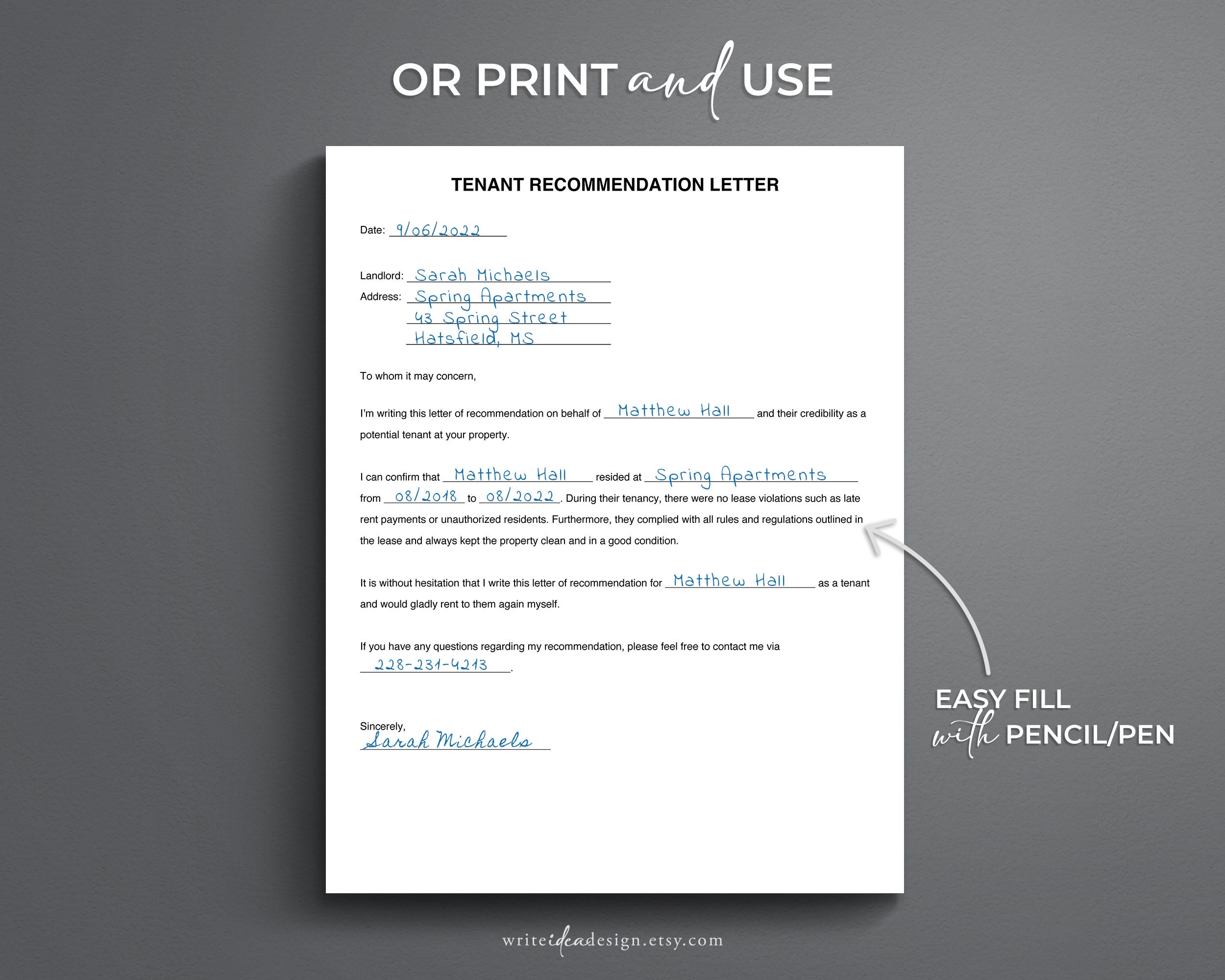 Tenant Recommendation Letter. Google Docs/microsoft Word. - Etsy