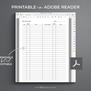Printable Restaurant Table Reservation List (PDF) - Etsy