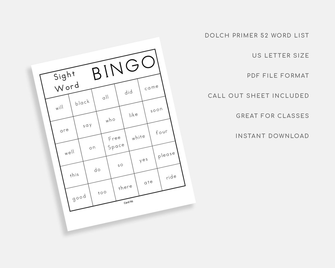 Kindergarten Sight Word Bingo. 100 Sight Word Bingo Cards. | Etsy