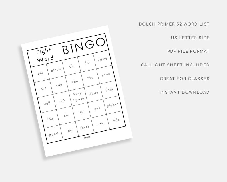Kindergarten Sight Word Bingo. 100 Sight Word Bingo Cards. | Etsy