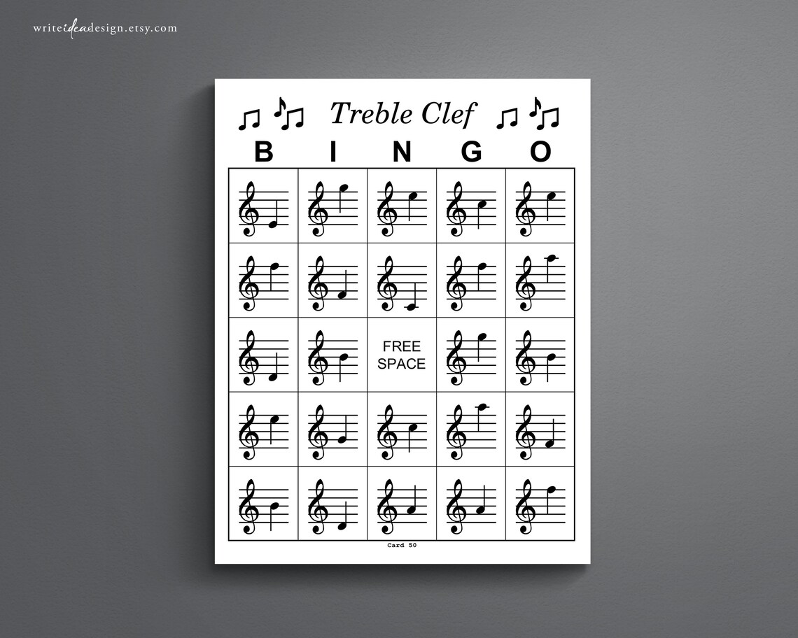 Treble Clef Bingo Game: Music Education Printable (PDF) - Etsy