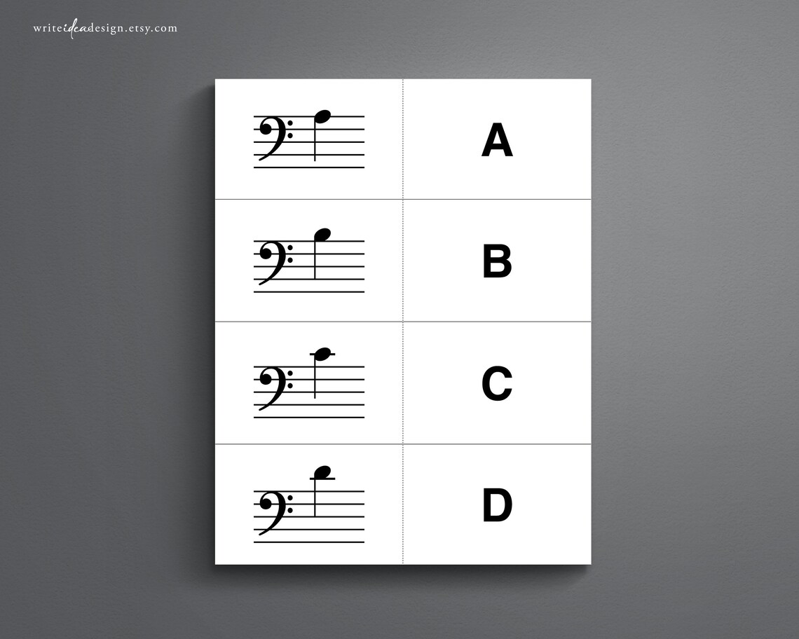 Printable Music Note Flash Cards. Bass Clef. Learning to Read - Etsy