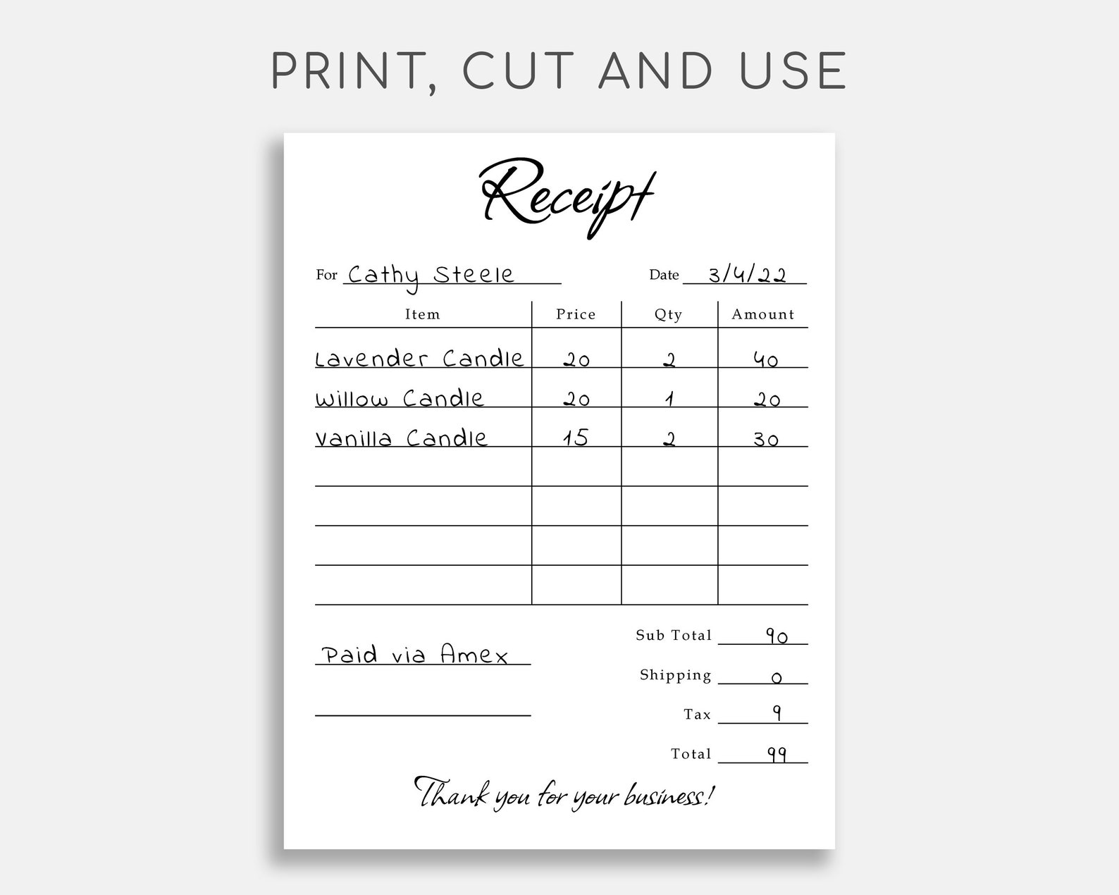 Printable Receipt Form. Small Business Receipt. Sales Receipt. - Etsy