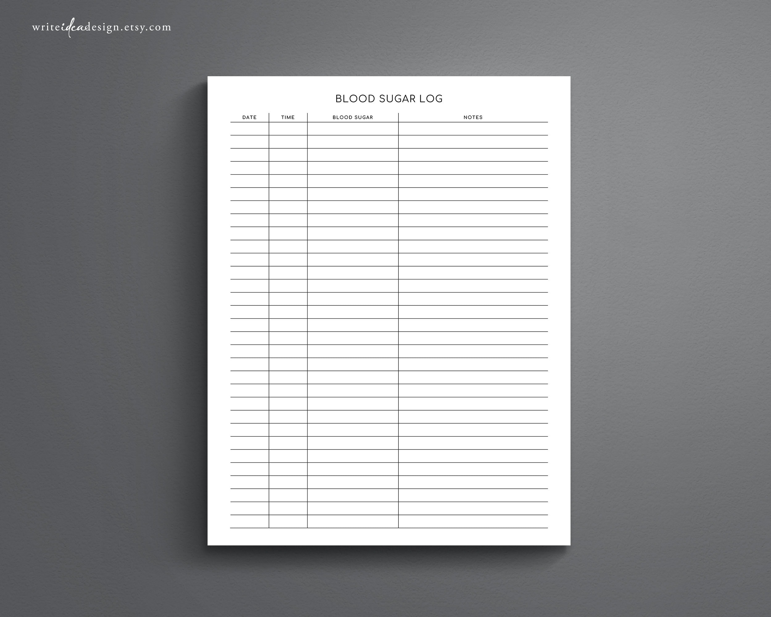 Blood Sugar Log Printable. Blood Sugar Tracker Editable Printable ...