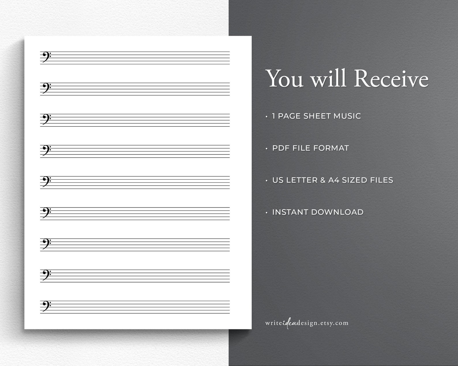 Printable Bass Clef Sheet Music for Letter/a4. Blank Music - Etsy