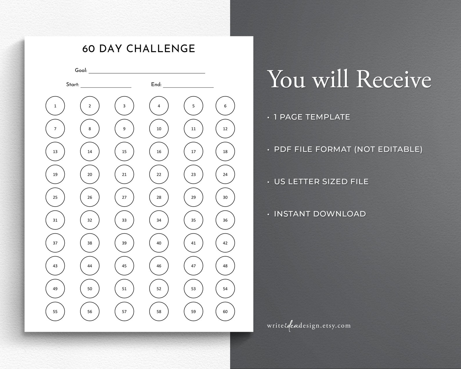 60 Day Challenge Printable. 60 Day Goal Tracker. Habit - Etsy