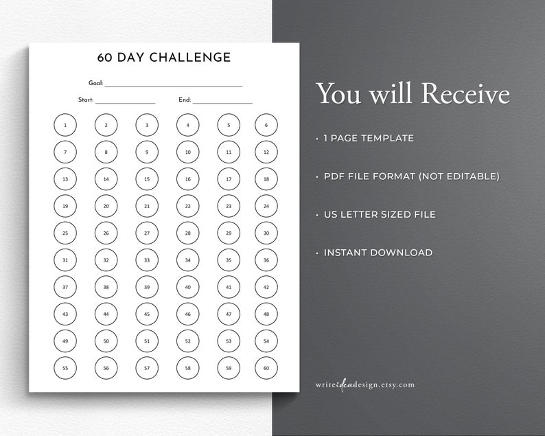 60 Day Challenge Printable. 60 Day Goal Tracker. Habit - Etsy
