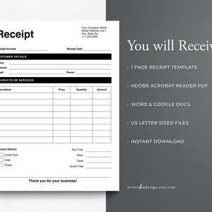 Receipt Template. Pdf/google Docs/microsoft Word. Receipt Form ...
