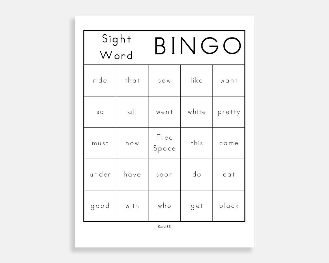 Kindergarten Sight Word Bingo. 100 Sight Word Bingo Cards. | Etsy