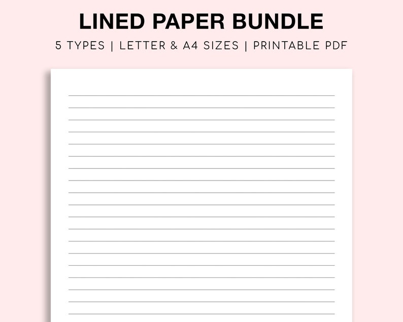 Printable Lined Paper. Wide Ruled Paper. College Ruled Paper. - Etsy