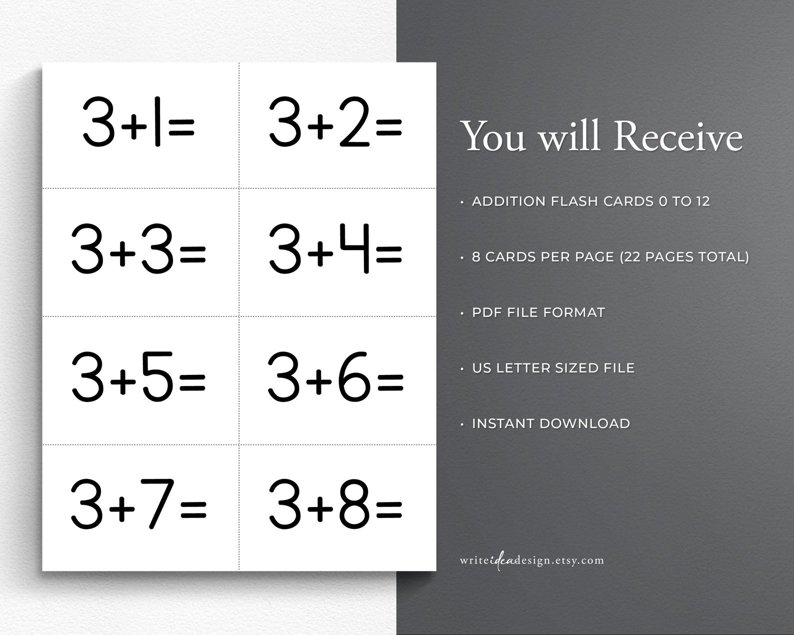 Printable Addition Flash Cards: Math Practice, Numbers 0-12 (PDF) - Etsy