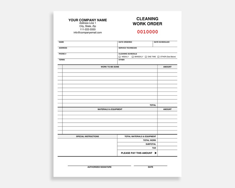 Cleaning Work Order. Pdf/google Docs/microsoft Word. Cleaning - Etsy