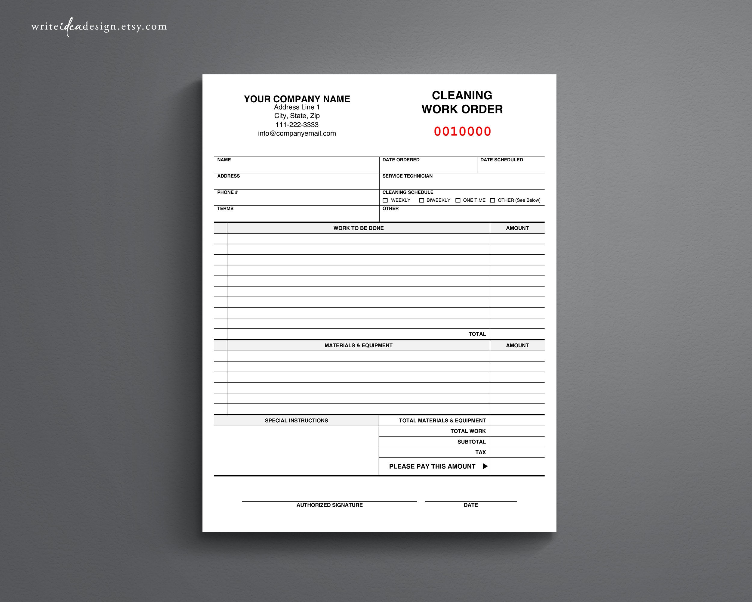 Cleaning Work Order. Pdf/google Docs/microsoft Word. Cleaning Service ...