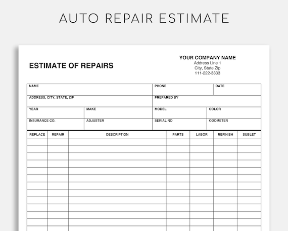 Auto Repair Estimate. Body Shop Estimate. Auto Body Estimator. - Etsy