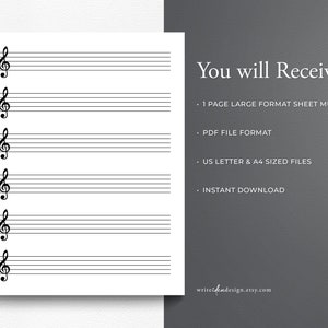 Kids Printable Treble Clef Sheet Music for Letter/a4. Blank Sheet Music ...