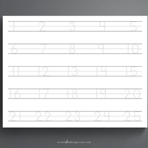 Number Tracing Worksheet 1-25. Printable Trace Numbers. Handwriting ...
