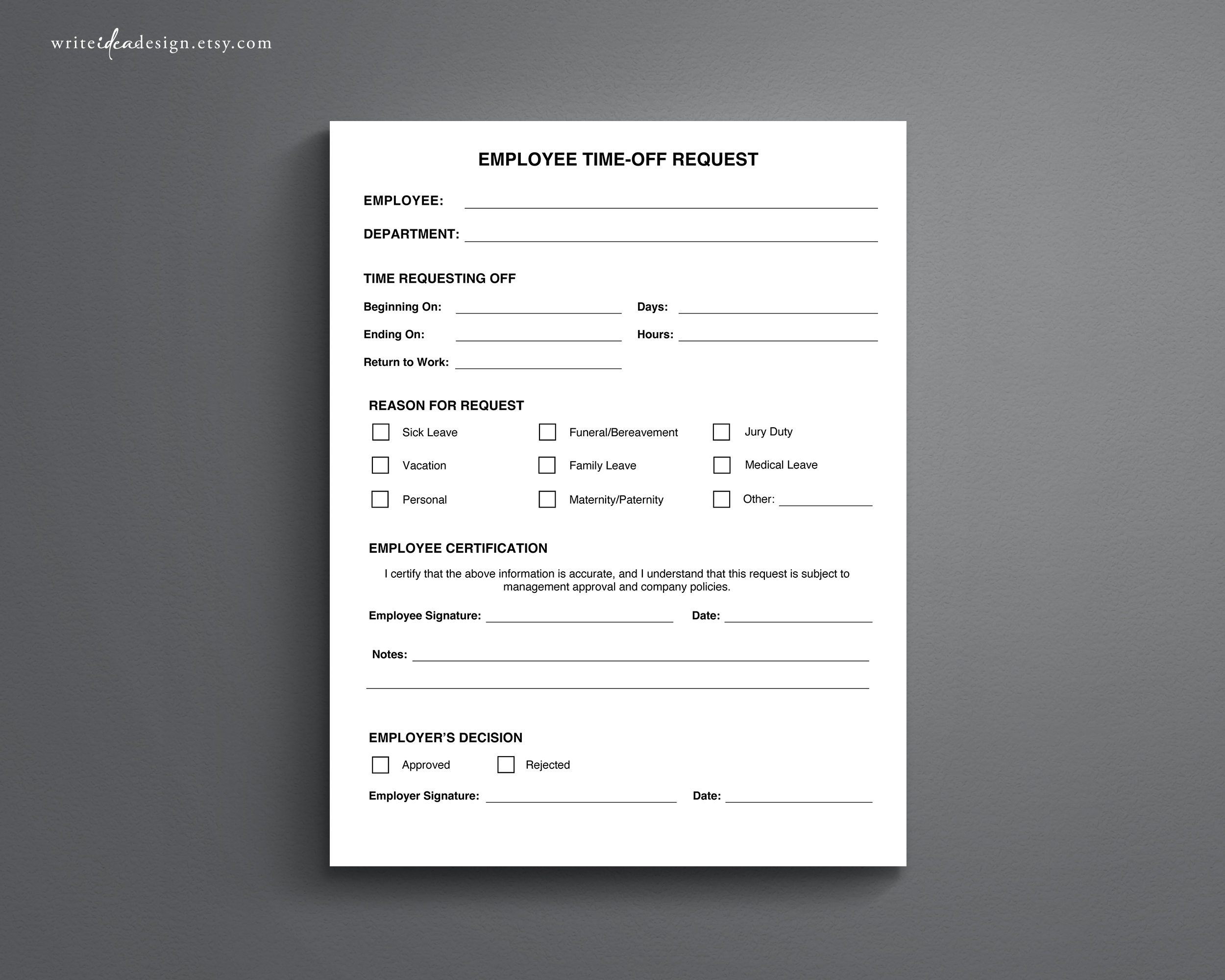 Employee Time-off Request Template. Vacation Request Form. PTO Request ...