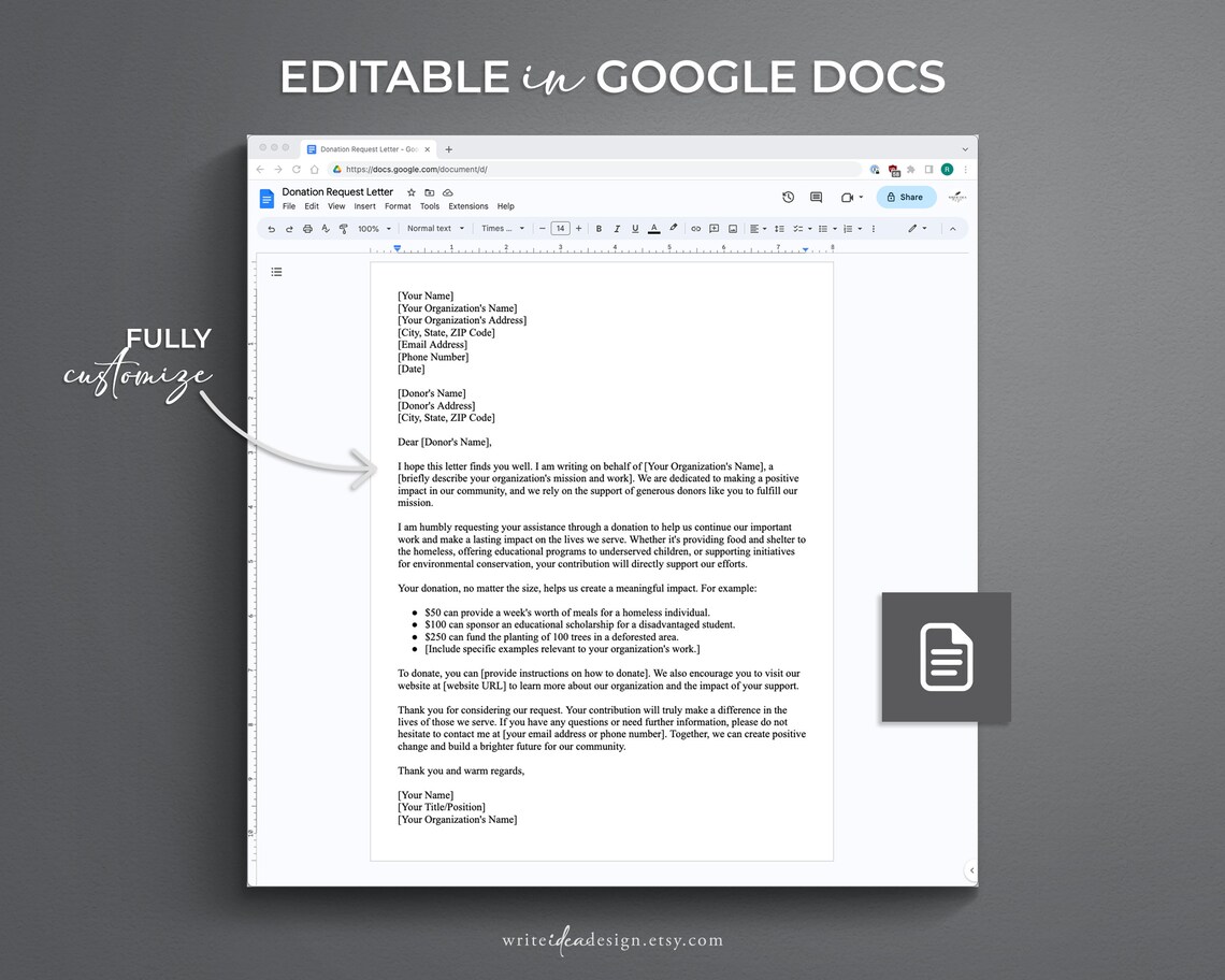 Professional Donation Request Letter Template. Google Docs/microsoft ...
