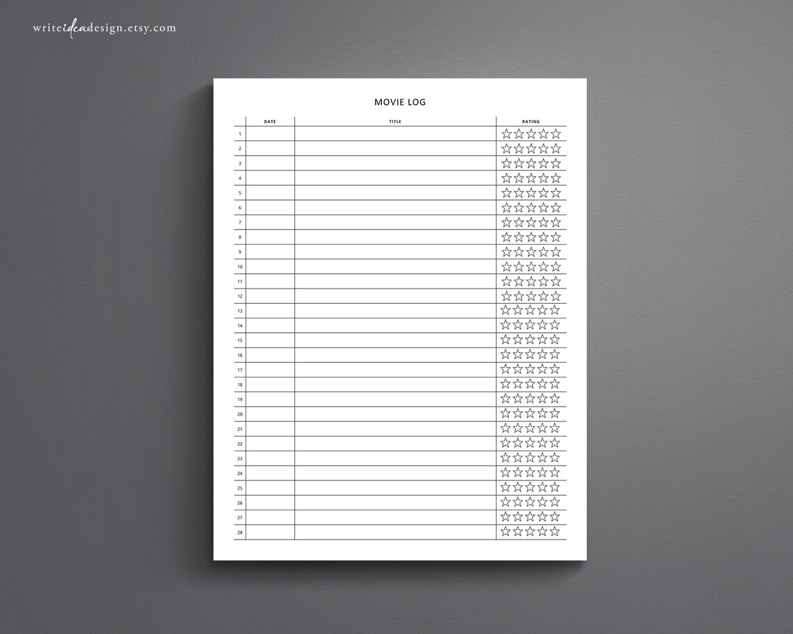 Printable Movie Log: Movie Tracker & Journal (a4/letter) - Etsy