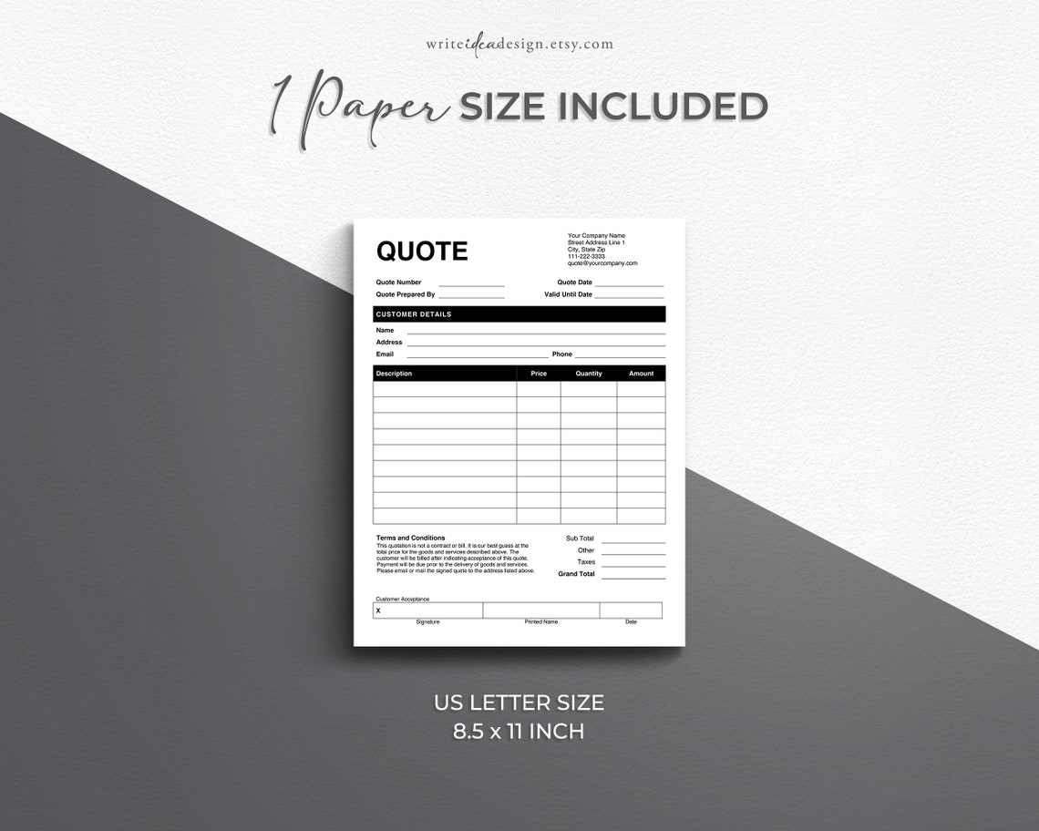 Quote Template. Pdf/google Docs/microsoft Word. Quote Form. - Etsy