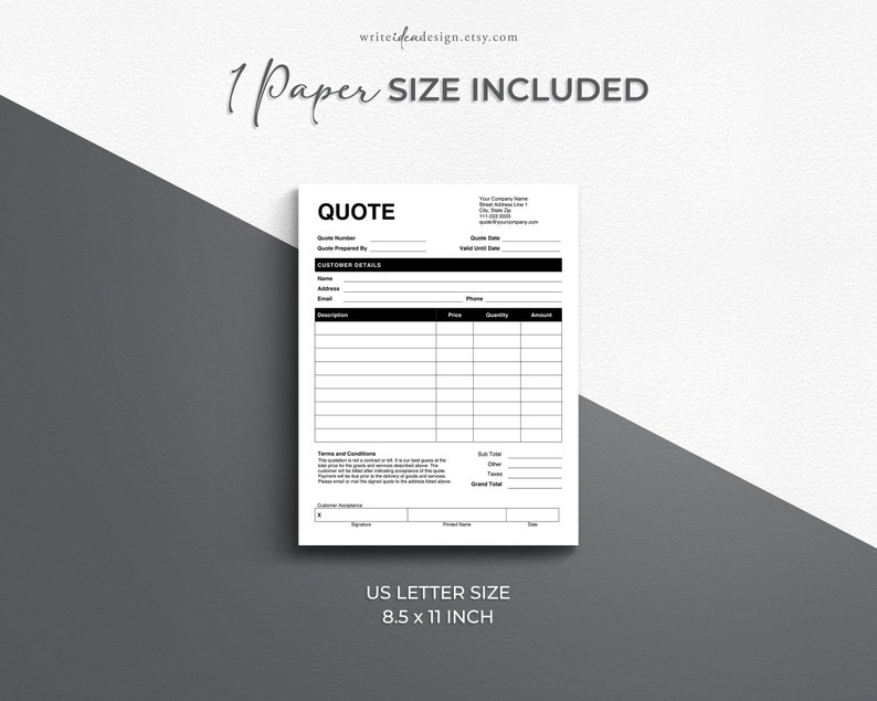Quote Template. Pdf/google Docs/microsoft Word. Quote Form. - Etsy