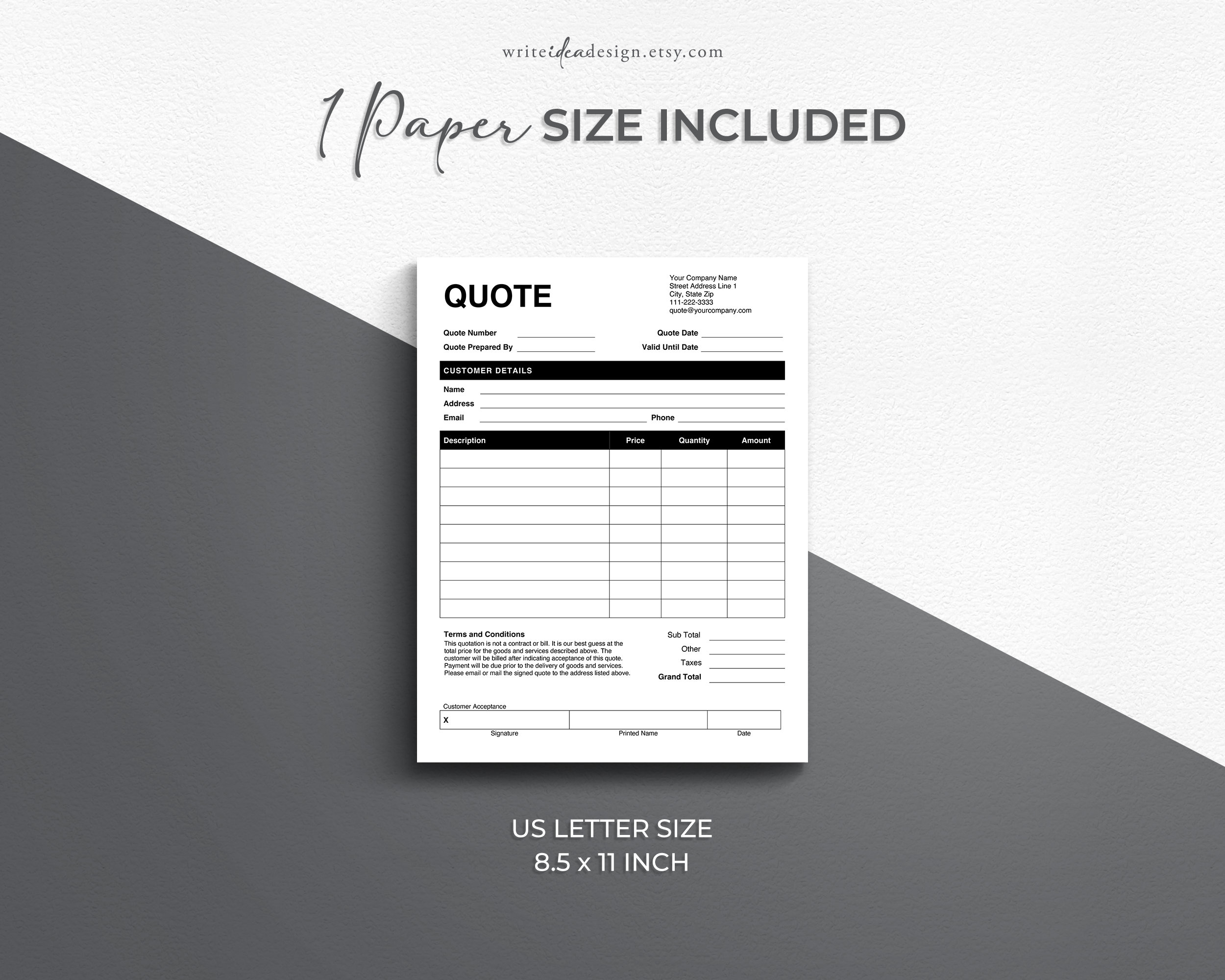 Quote Template. Pdf/google Docs/microsoft Word. Quote Form. Job Quote ...