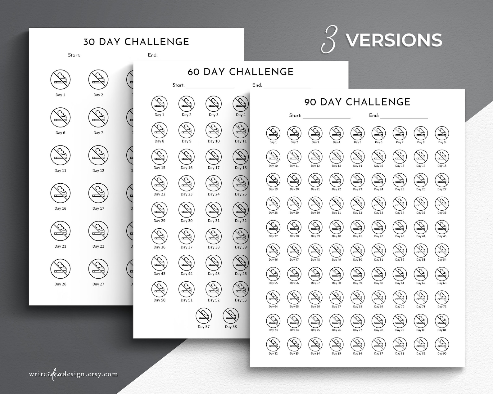 Quit Smoking Printable Challenge. Stop Smoking Tracker. - Etsy