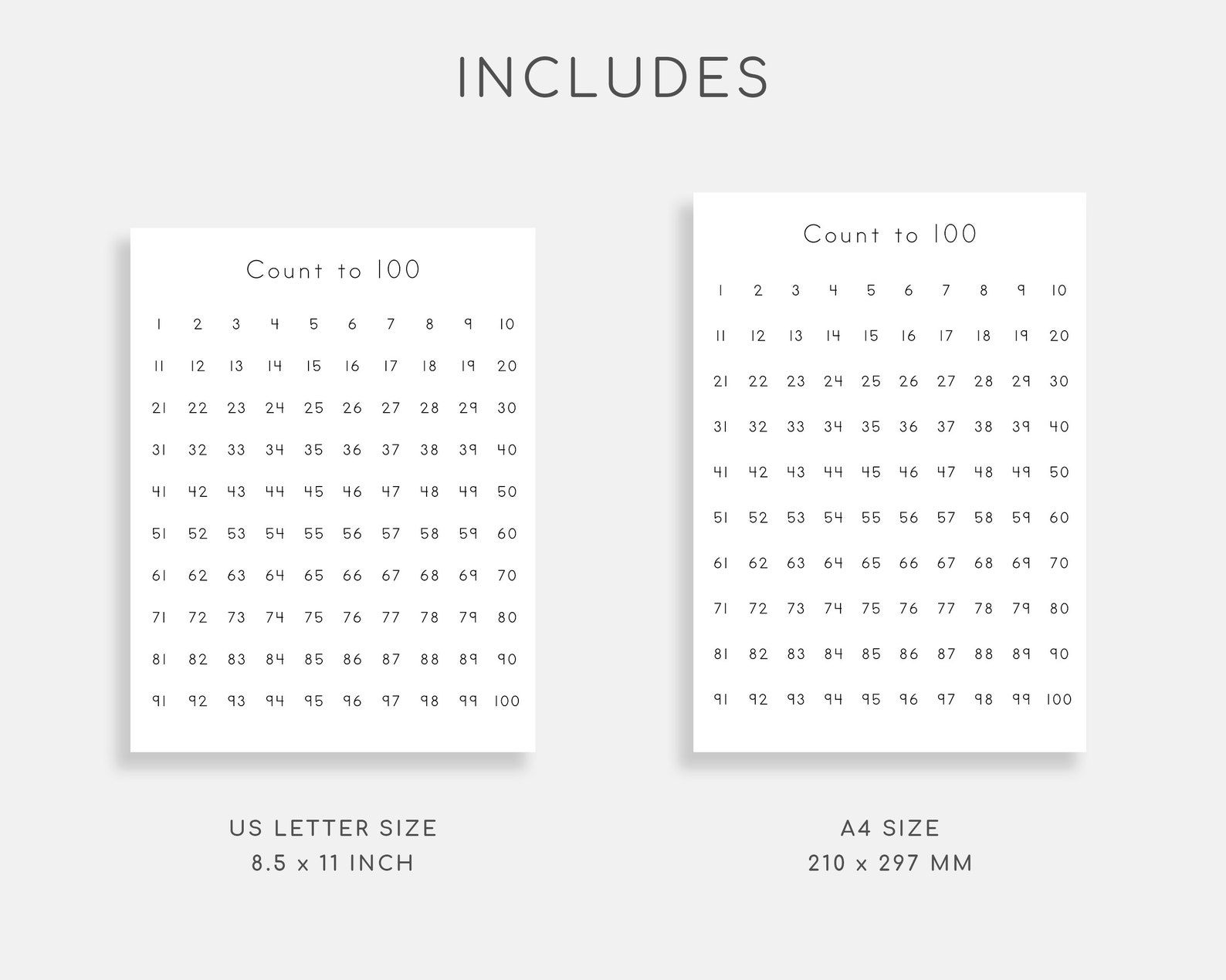 Number Chart 1-100. Printable Count to 100. Number Learning | Etsy