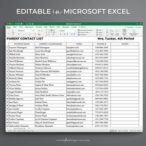 Parent Contact List Template: Excel, Google Sheets, Printable PDF - Etsy