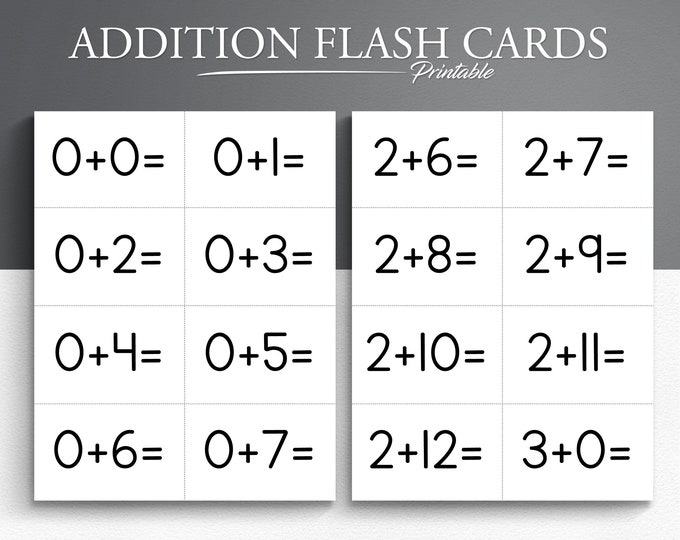 Addition Cards - Numbers 0 to 20 - Printable - Flash Cards - Preschool ...