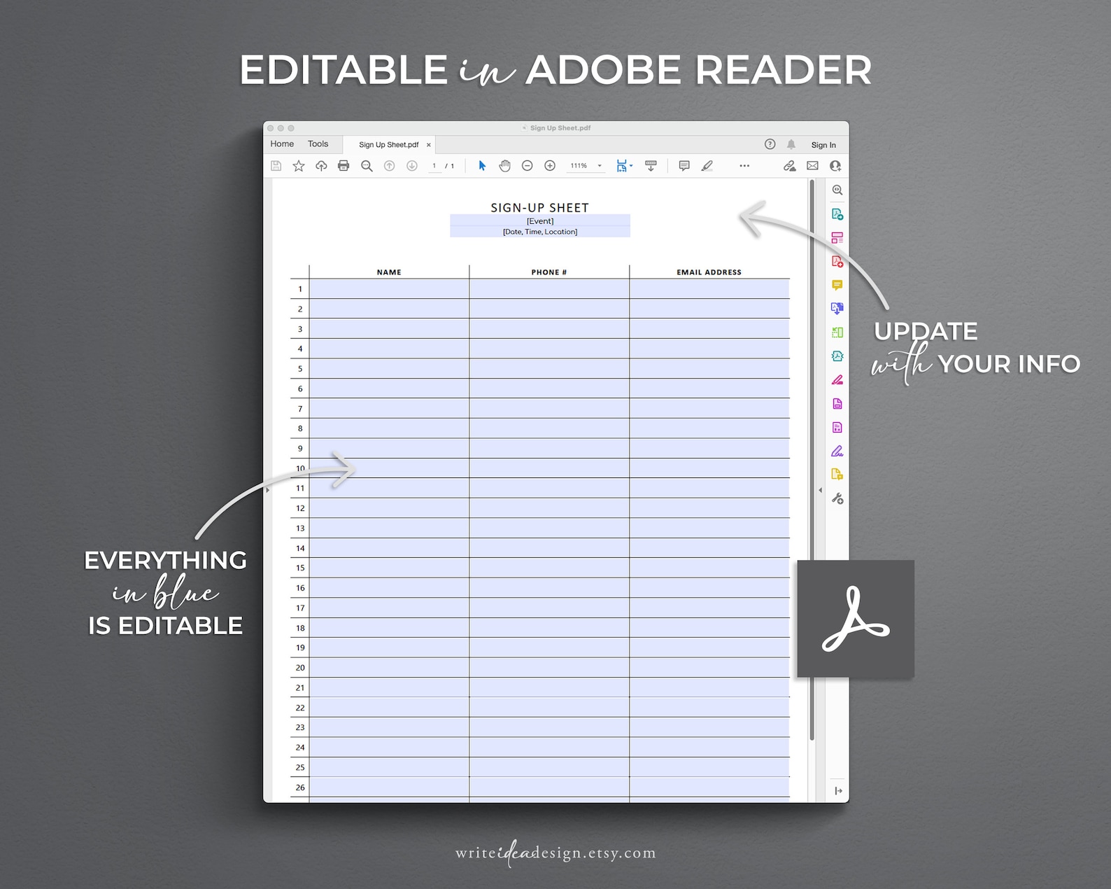 Editable Sign up Sheet. Pdf/google Docs/microsoft Word. Sign up ...