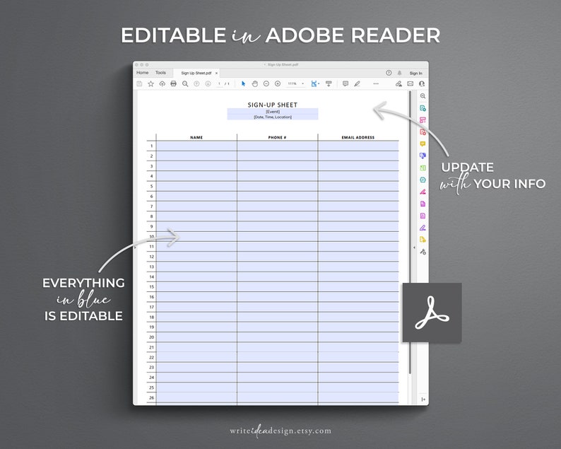 Editable Sign up Sheet. Pdf/google Docs/microsoft Word. Sign up ...