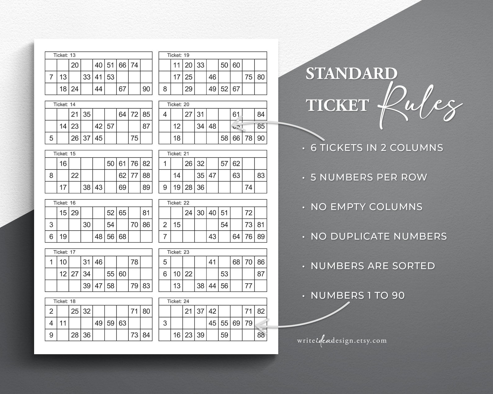Printable Set of 1,000 Tambola Tickets. 12 Tickets per Page. 84 Pages ...