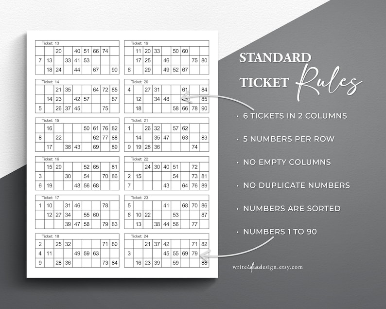 Printable Set of 1,000 Tambola Tickets. 12 Tickets per Page. 84 Pages ...