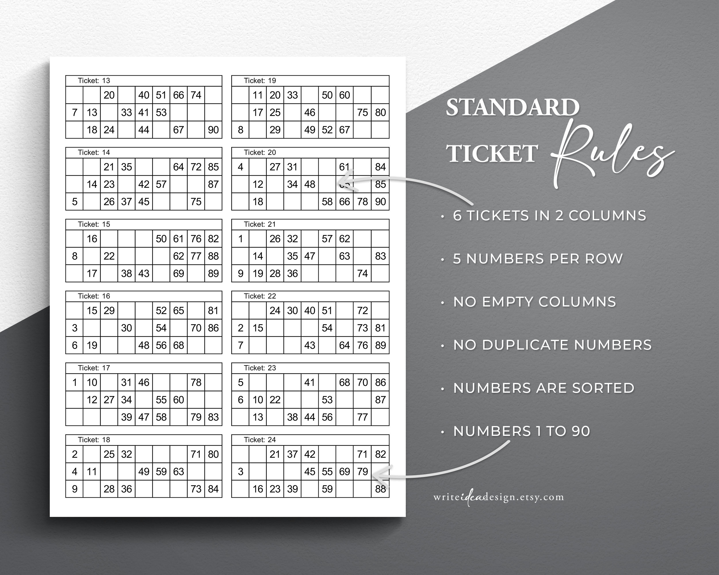 Printable Set of 1,000 Tambola Tickets. 12 Tickets per Page. 84 Pages ...