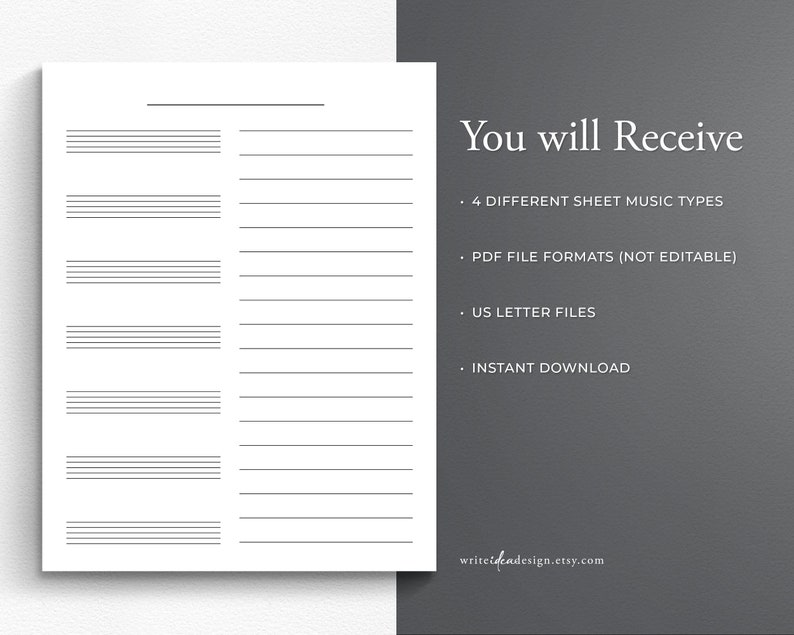 Printable Songwriting Templates - Set of 4 Pdfs. Music and Lyric Sheets ...