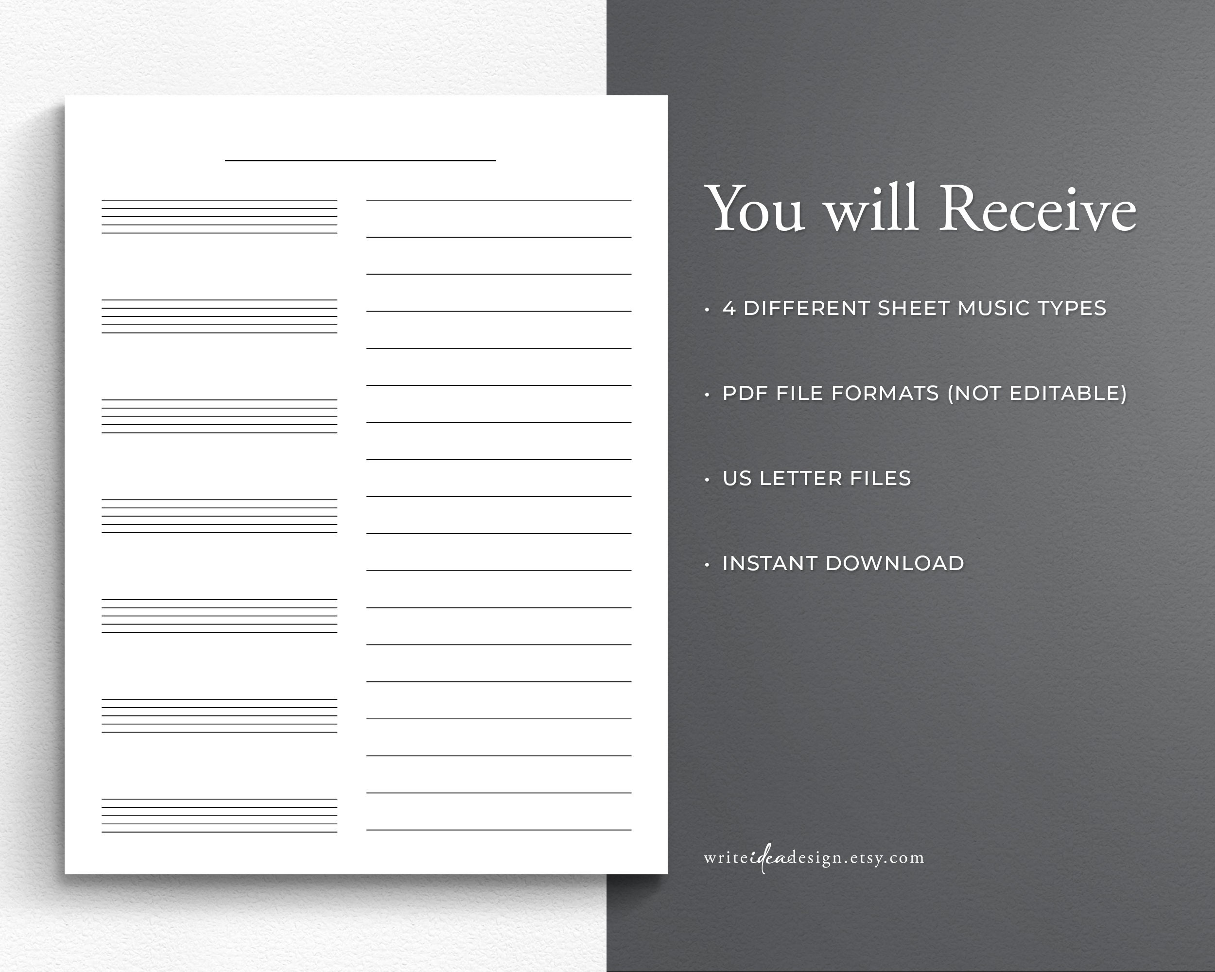 Printable Songwriting Templates - Set of 4 Pdfs. Music and Lyric Sheets ...