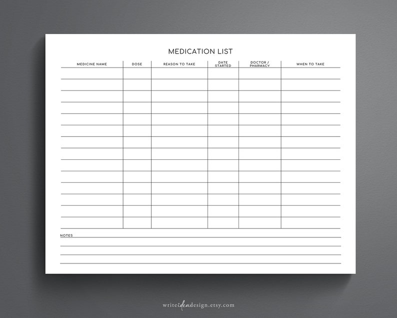 Medication List and Medication Log. Medication Tracker. - Etsy